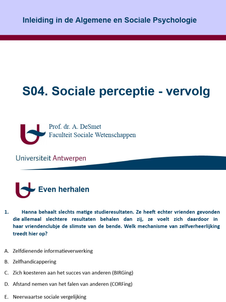 Les 4 - Sociale Perceptie Vervolg | PDF