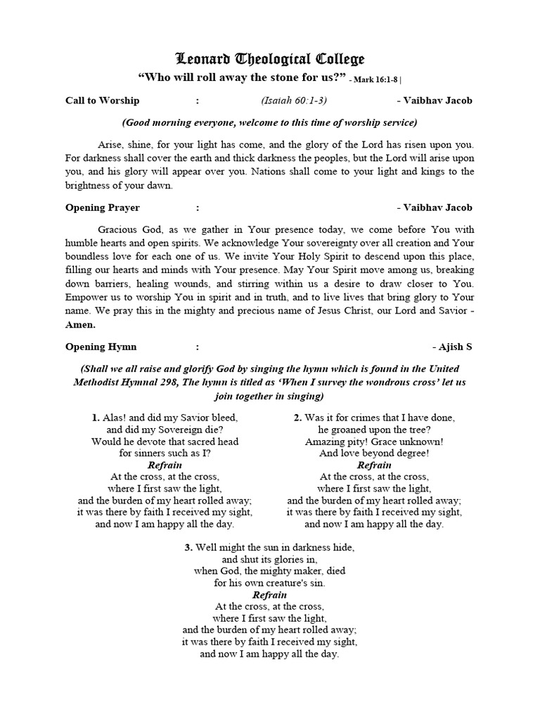 Worship Service Outline and Prayers | PDF | God The Father | Religious ...
