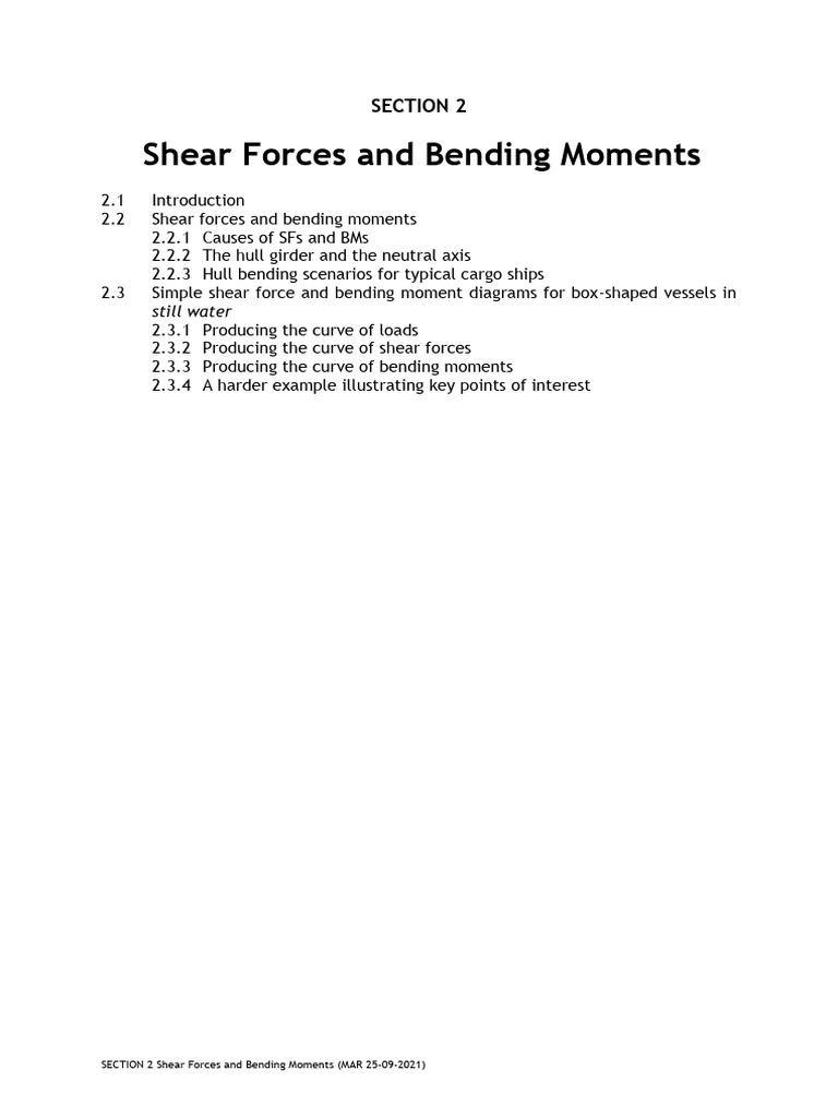 Shear Forces and Bending Moments in Ships | PDF | Bending | Buoyancy