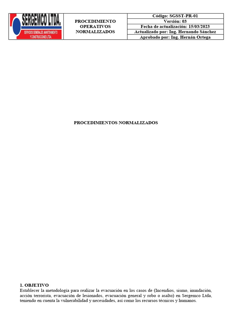 PR 050 Procedimientos Operativos Normalizados | PDF | Riesgo | Emergencia