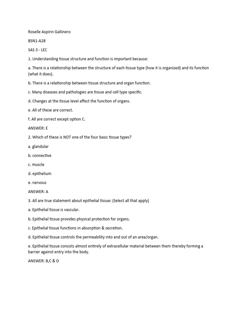 Gallinero, Roselle Lec 3 | PDF | Epithelium | Tissue (Biology)