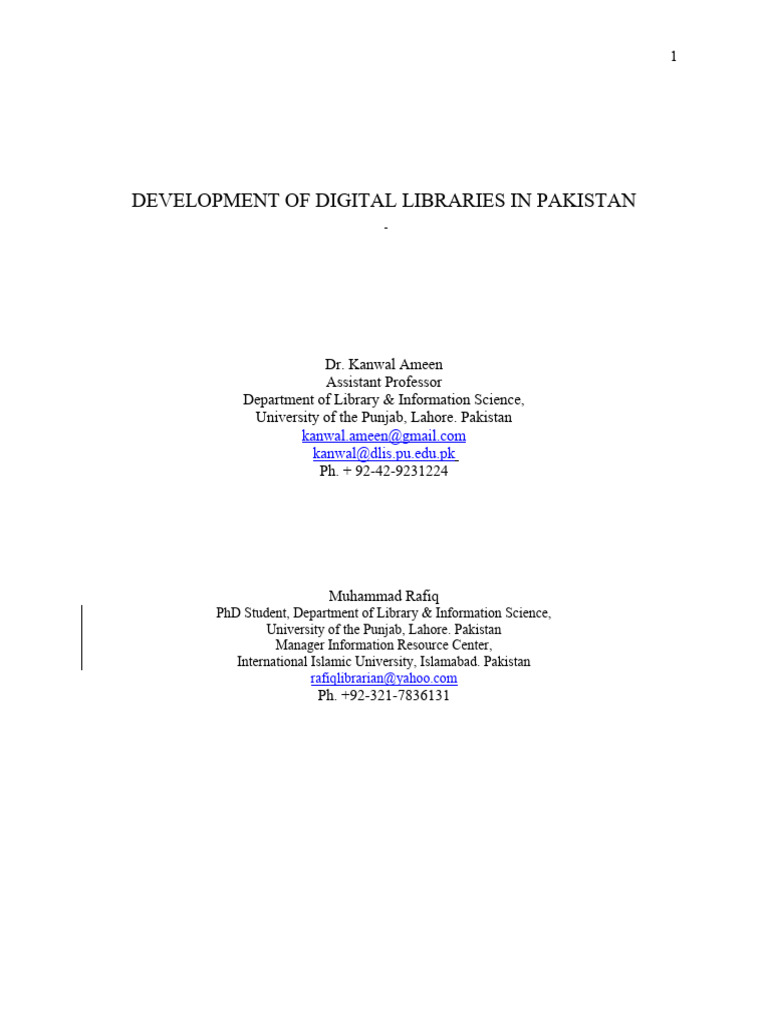 FinalDraft DevelopmentofDigitalLibrariesinPakistan | PDF | Libraries | Digital Library