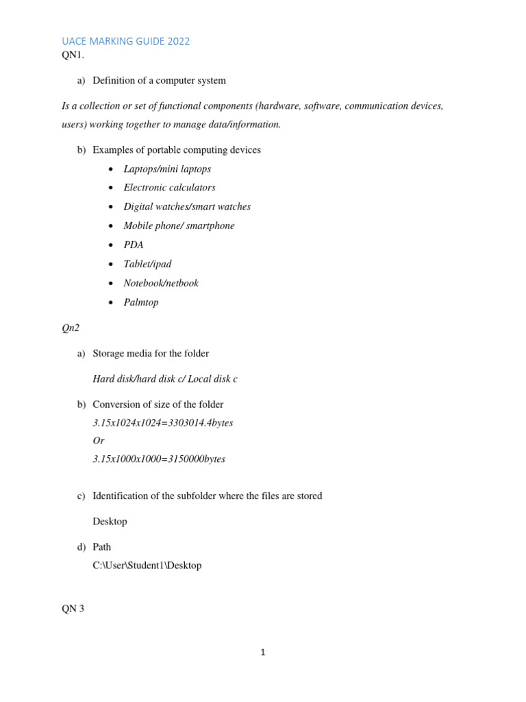 UACE MARKING GUIDE 2022 | PDF | Computer Network | Laptop