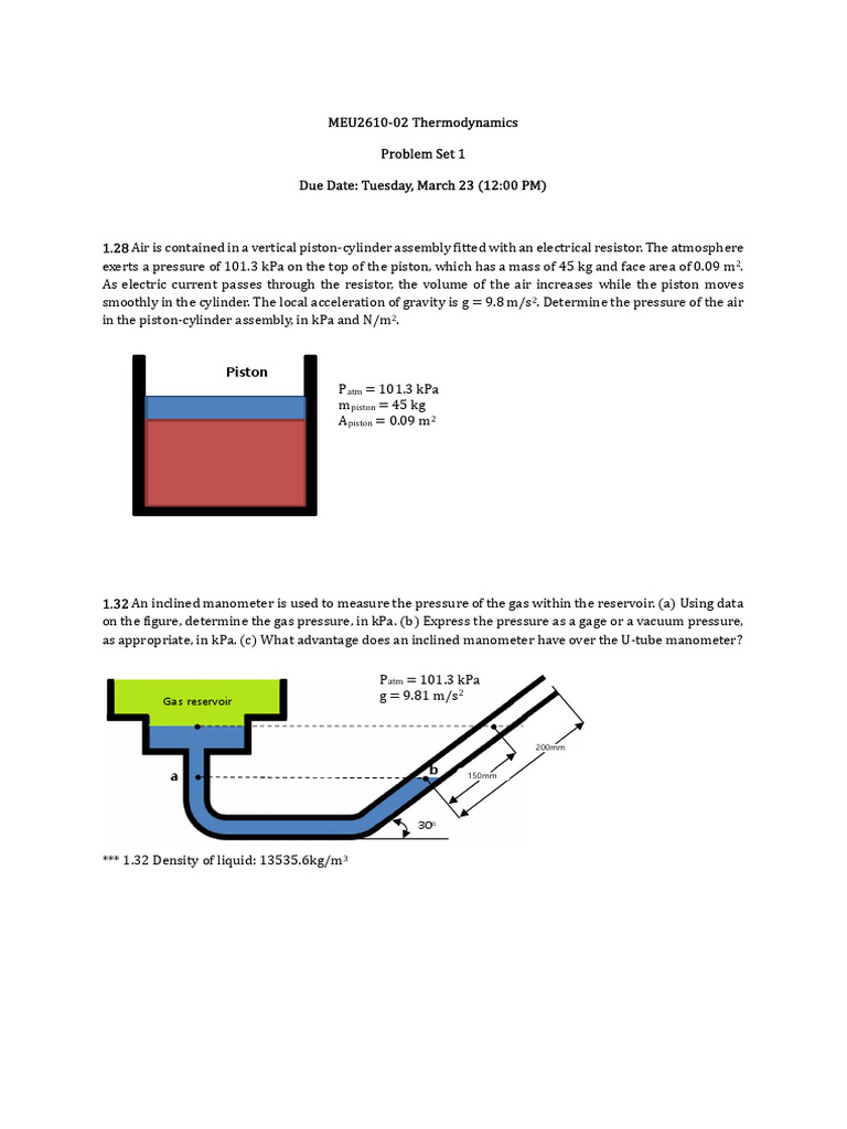 Problem Set 1 | PDF | Heat | Pressure
