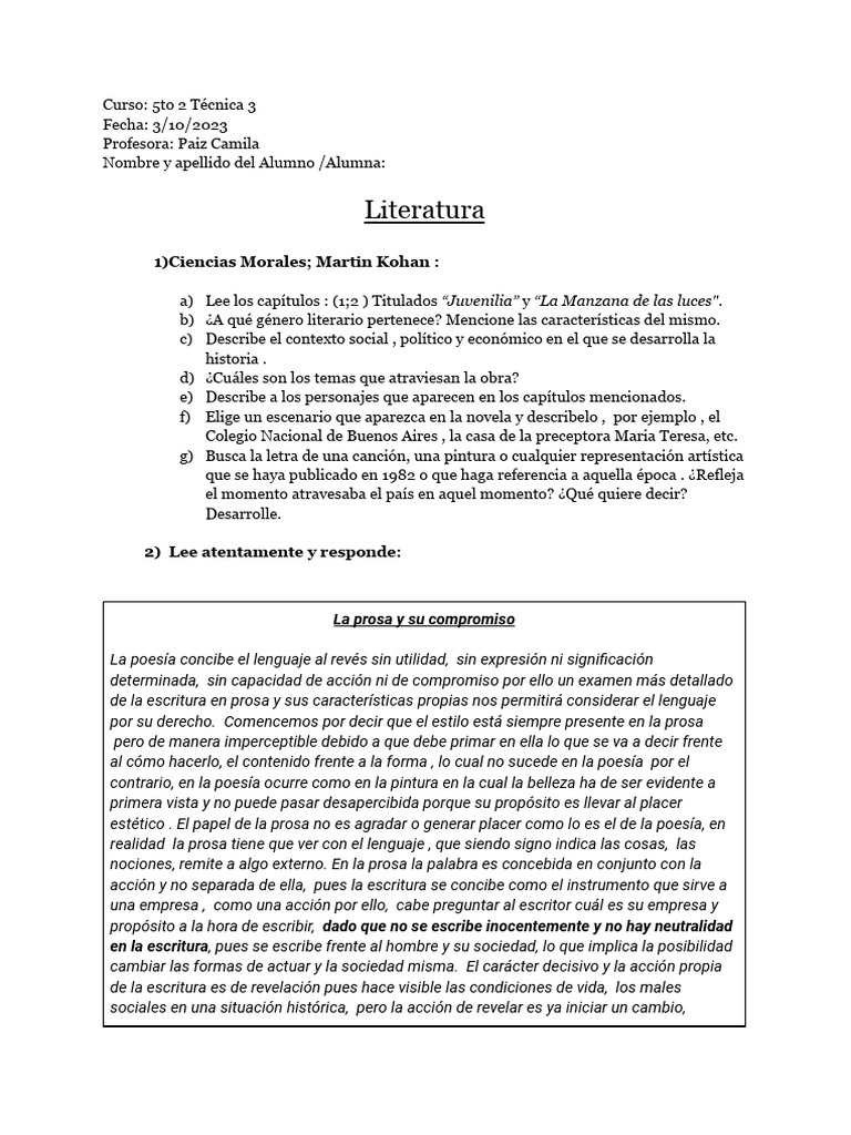 Tec 3_ Actividades | PDF | Prosa | Poesía