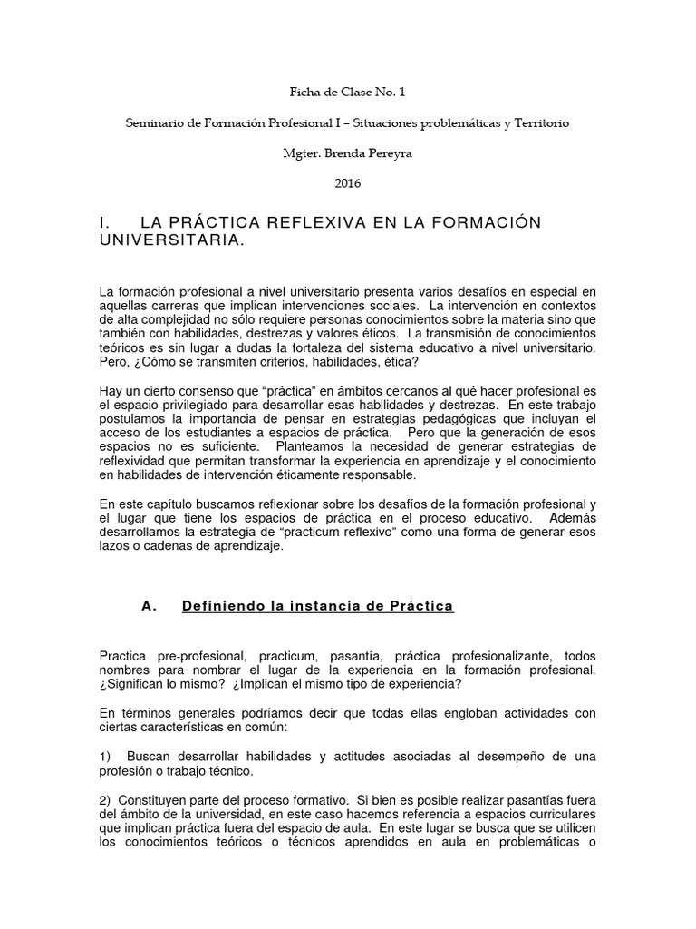 Pereyra Brenda La Practica Reflexiva | PDF | Conocimiento | Plan de estudios