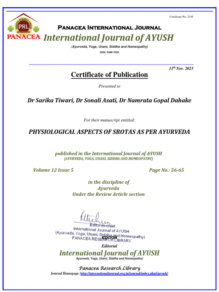 IJAYUSH Publication Certificate 2149 | PDF