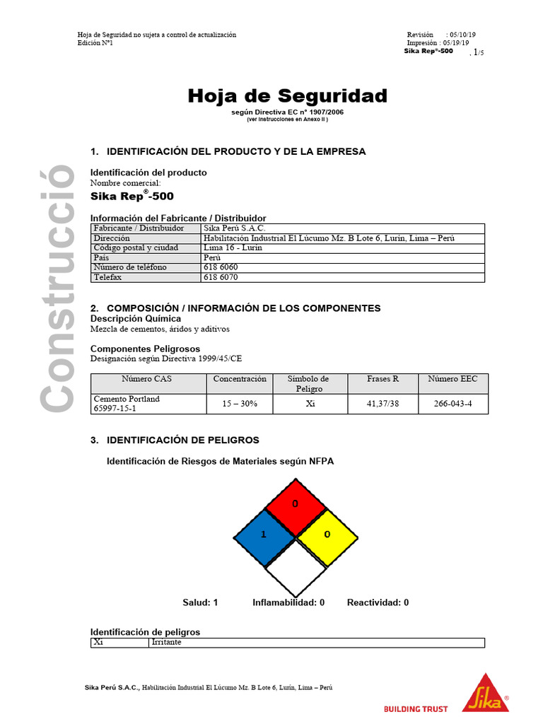 HS - Sika Rep-500 | Descargar gratis PDF | Agua | Dióxido de carbono