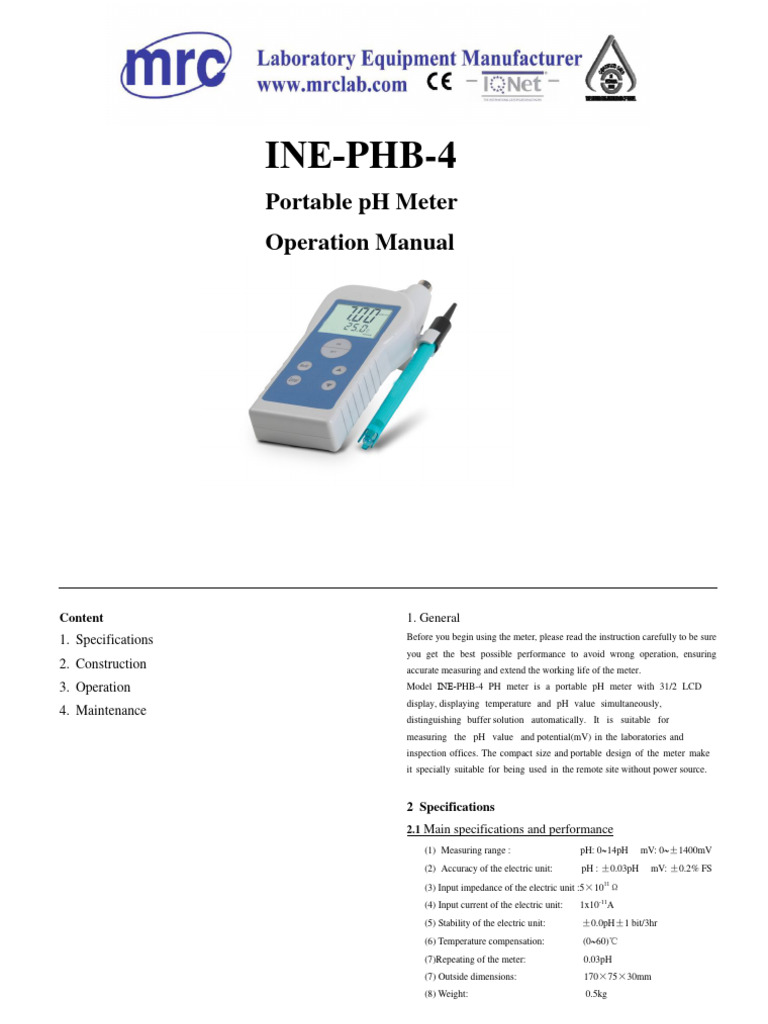 Manual Ph-metro Thomson | PDF | Ph | Calibration