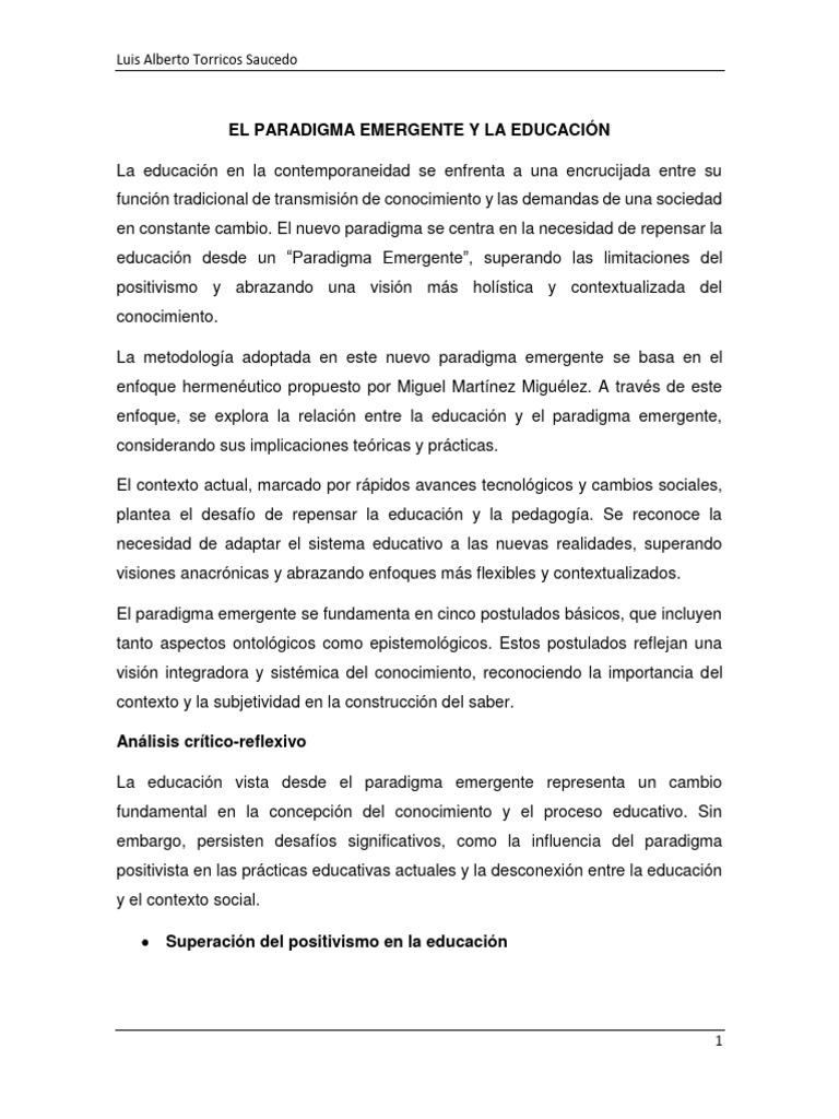 Paradigma Emergente en la Educación | PDF | Paradigma | Conocimiento