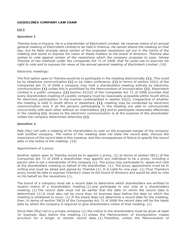 Lectures Exam Question Guidelines Nov 2020 | PDF | Insolvency | Insider ...