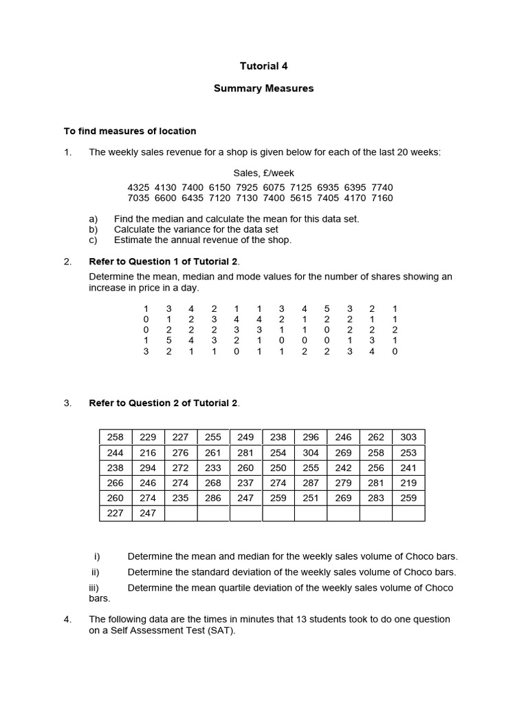Tutorial 4 Download Free Pdf Median Standard Deviation