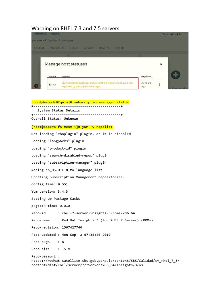 RHEL 7.3 and 7.5 Server Status Warning | PDF | Software | Software Engineering