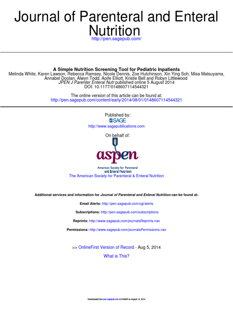 Nutrition Screening Tool in Pediatric Patients | PDF | Body Mass Index ...