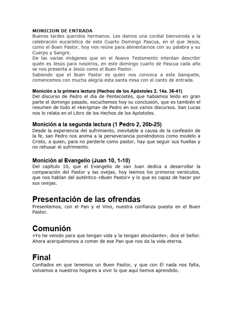 Monicion de Entrada | PDF | eucaristía | Creencia y doctrina cristiana