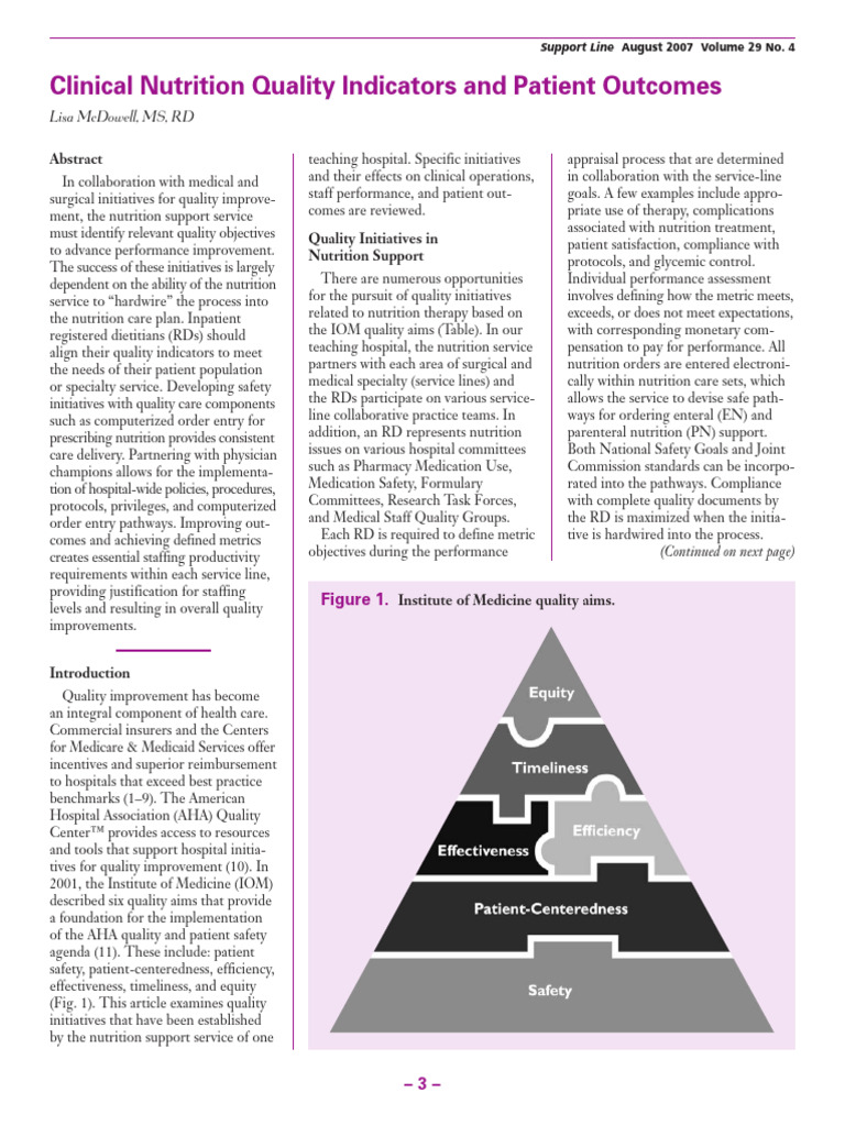 Clinical nutrition quality indicators | PDF | Diabetes Management ...