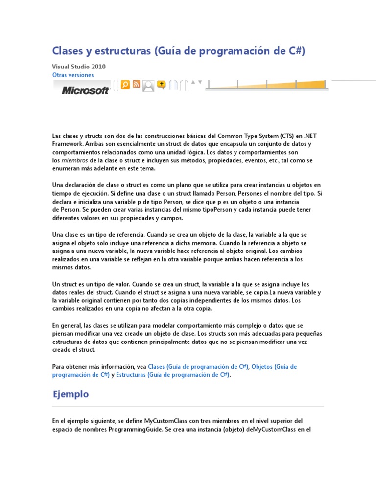 Clases y Estructuras en C# | PDF | Objeto (informática) | C Sharp ...