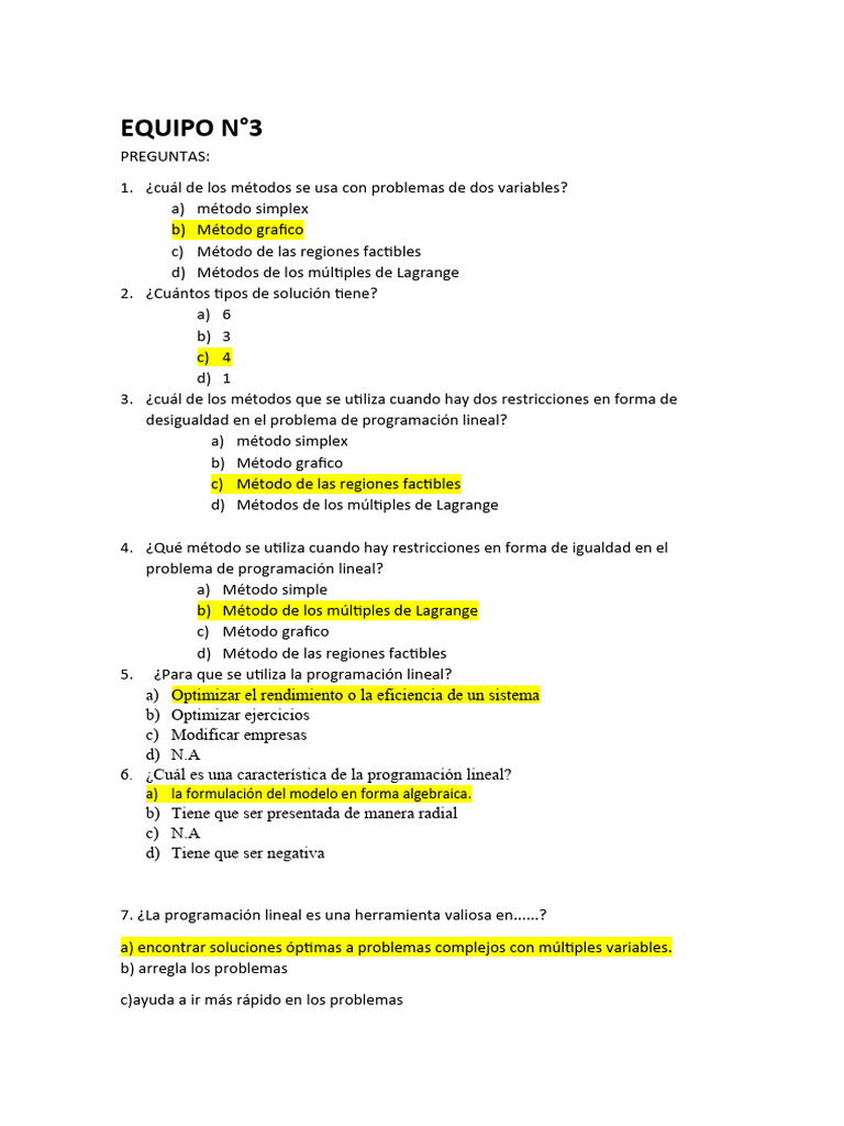 Preguntas Modelo de Optimizacion Equipo 3 y 4 | PDF | Programación dinámica | Programación lineal