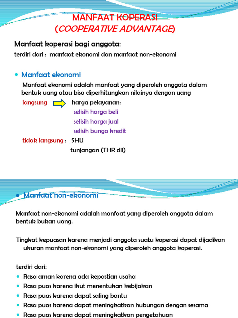 Manfaat Koperasi: Ekonomi & Non-ekonomi | PDF