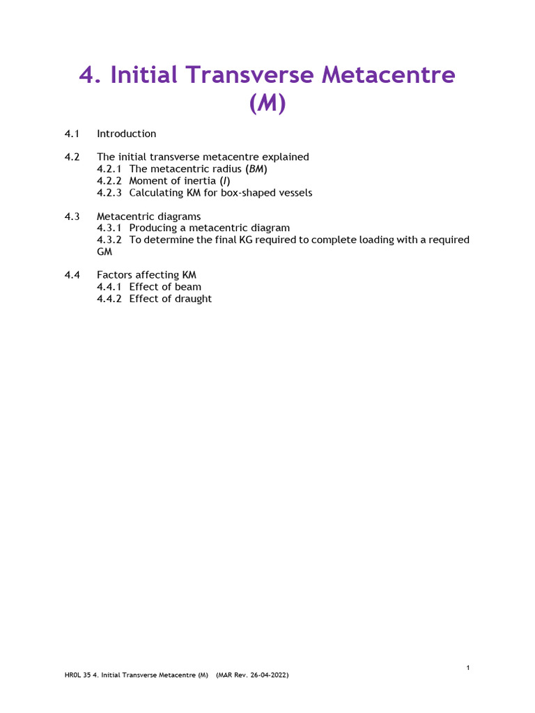 Initial Transverse Metacentre Explained | PDF