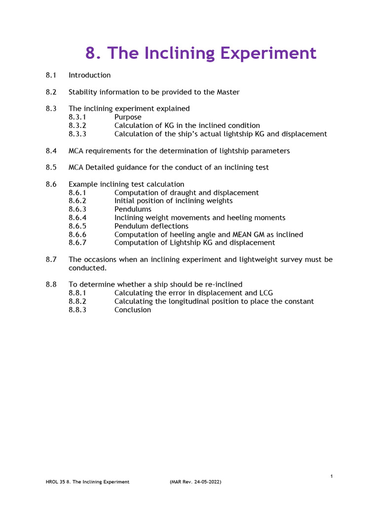 Ship Inclining Experiment Guide | PDF | Pendulum | Ships