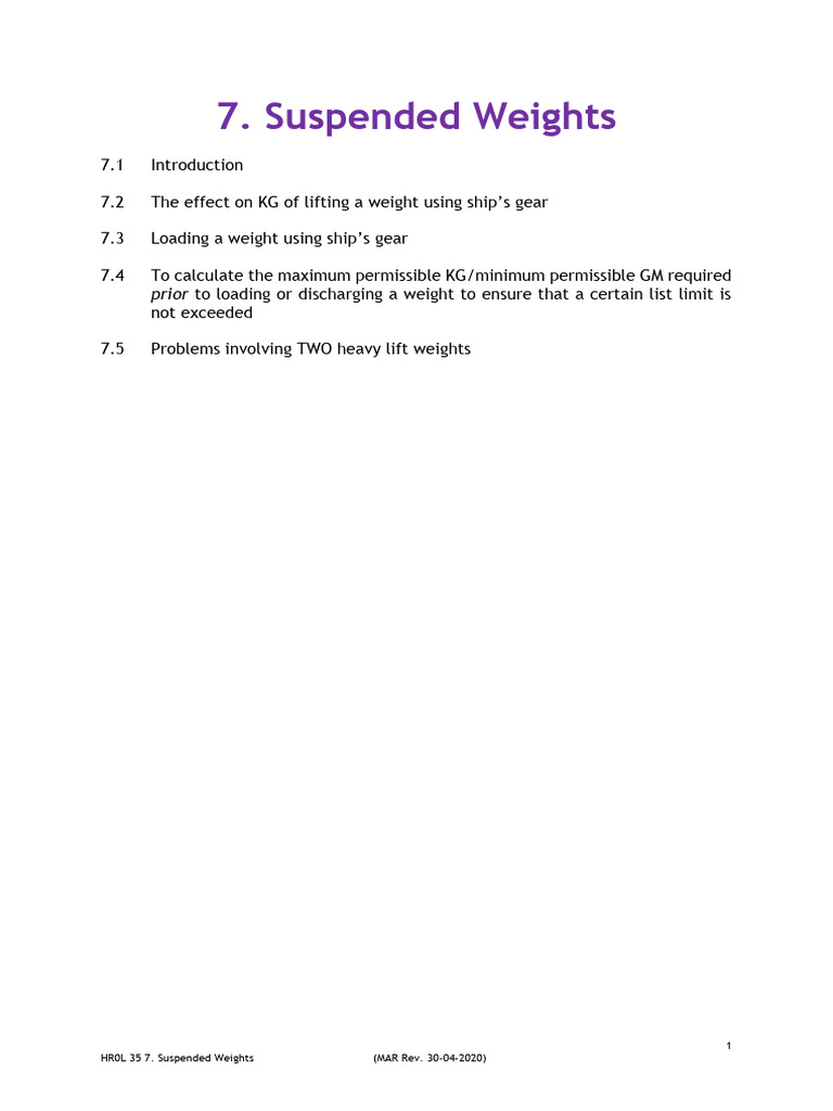 Ship Stability: Suspended Weights Guide | PDF | Crane (Machine)