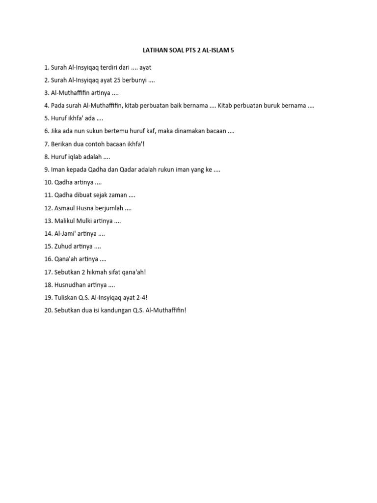 Latihan Soal Al Islam | PDF | Puisi | Fiksi Umum
