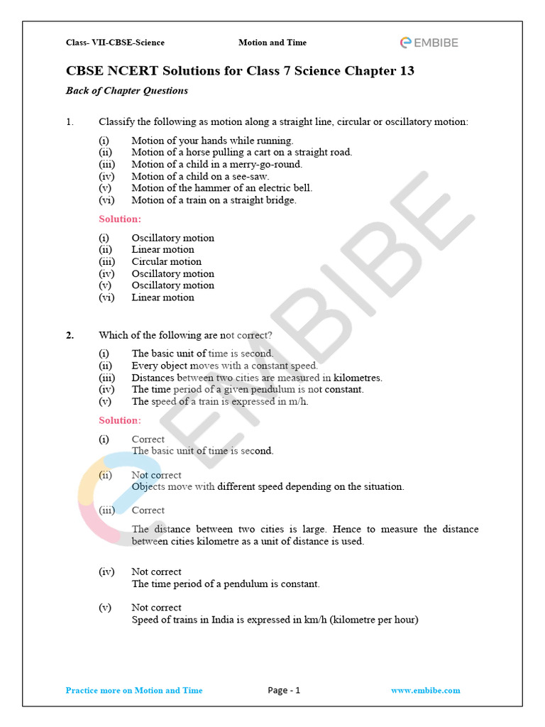 NCERT Class 7 Science: Motion & Time | PDF | Speed | Pendulum