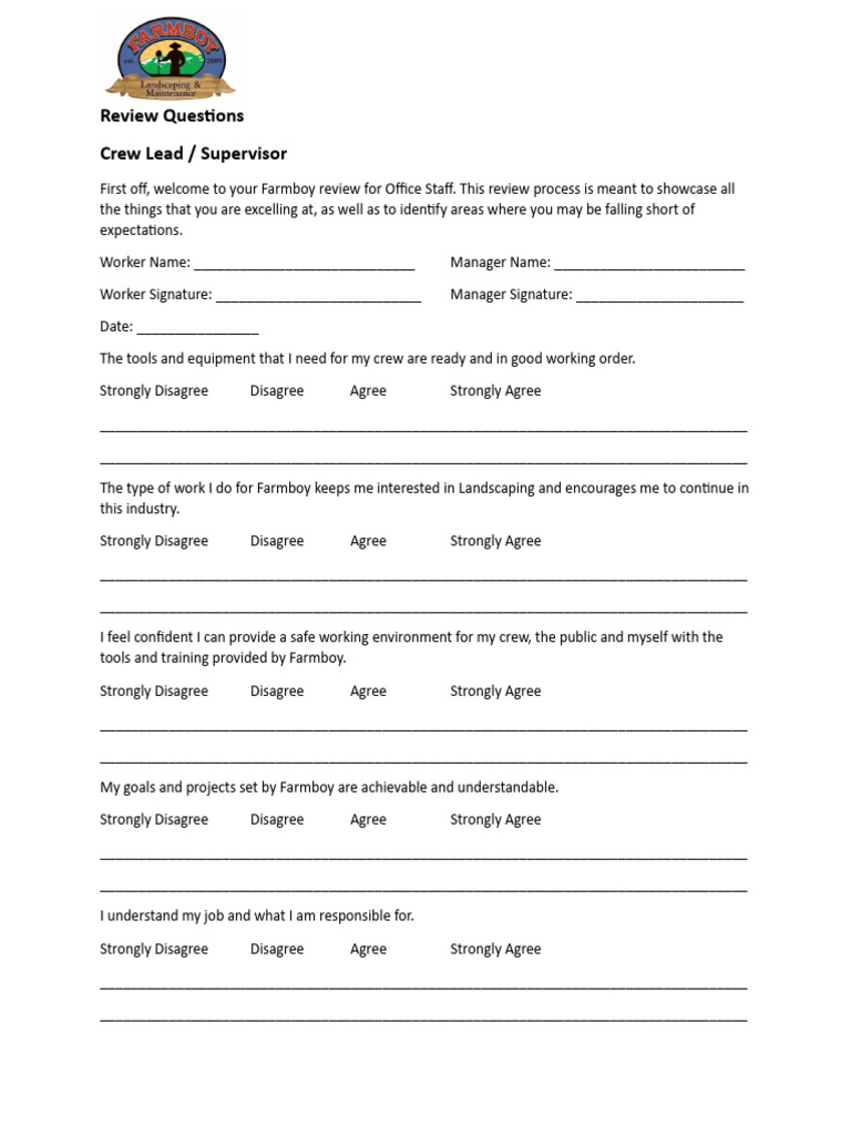 Review Questions - Crew Lead Supervisor | PDF