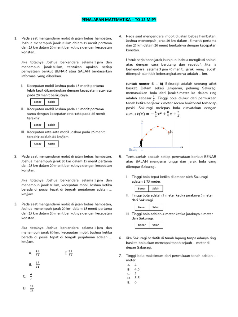 Penalaran Matematika - To 12 Mipy: Benar Salah | PDF