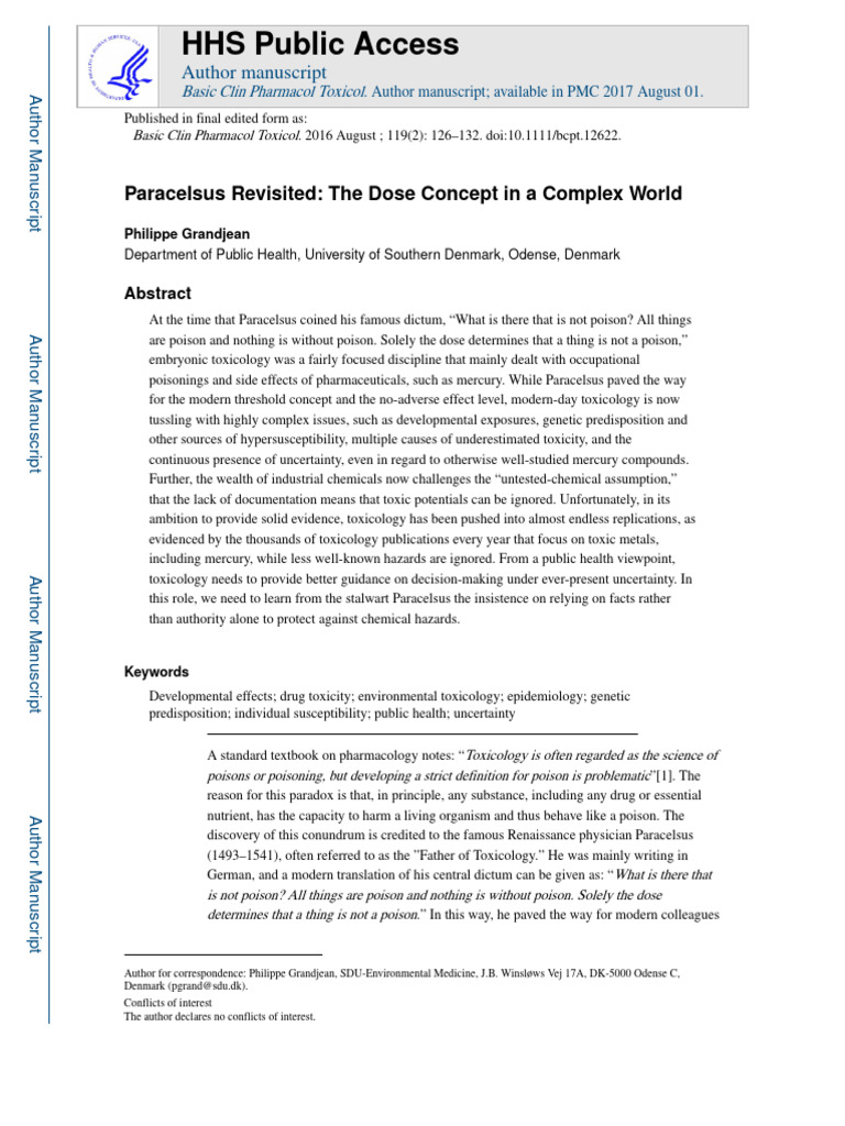 Paracelsus' Dose Concept in Toxicology | PDF | Toxicology | Toxicity