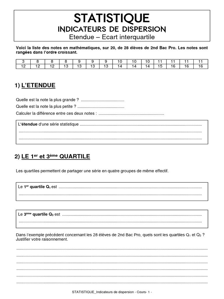 5 - Indicateur Dispersion - COURS | PDF | Indicateur de dispersion ...