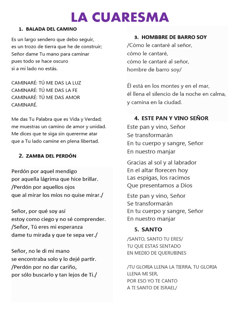 Cantos de Cuaresma | PDF | María, madre de Jesús | Pecado