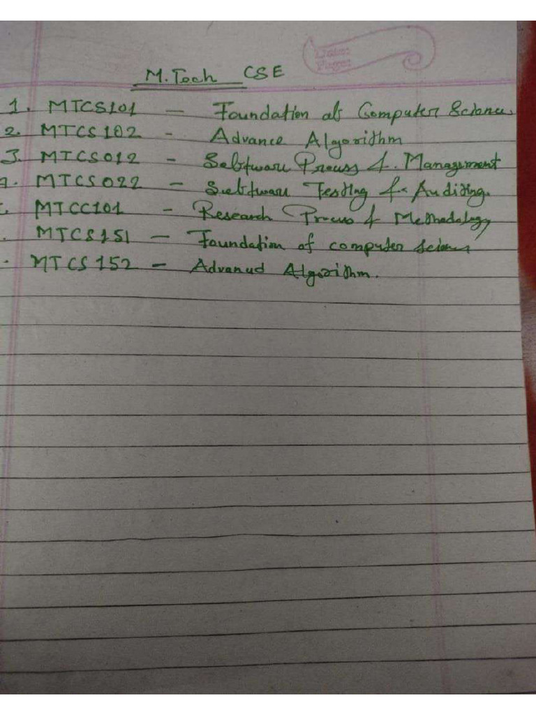 Mtech Cse Complete Subject Pdf