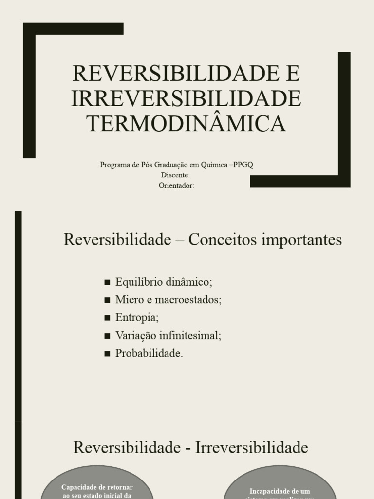 Reversibilidade e Irreversibilidade Termodinâmica | PDF | Termodinâmica ...