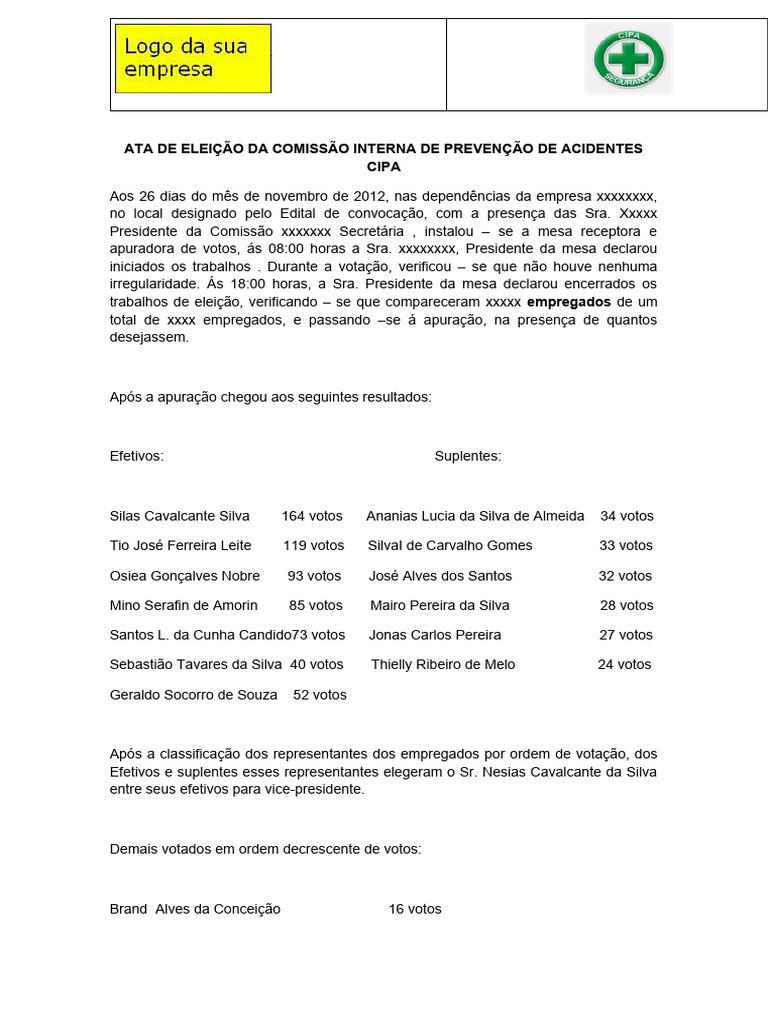 Ata de Eleição Dos Membros Da CIPA | PDF | Brasil