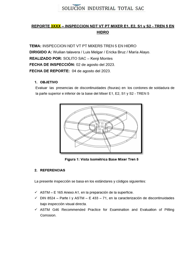 Reporte SXXX - Inspeccion NDT VT PT Tren 5 Mixers s1, s2, E1 y E2 en Hidro | PDF | Ciencia de ...