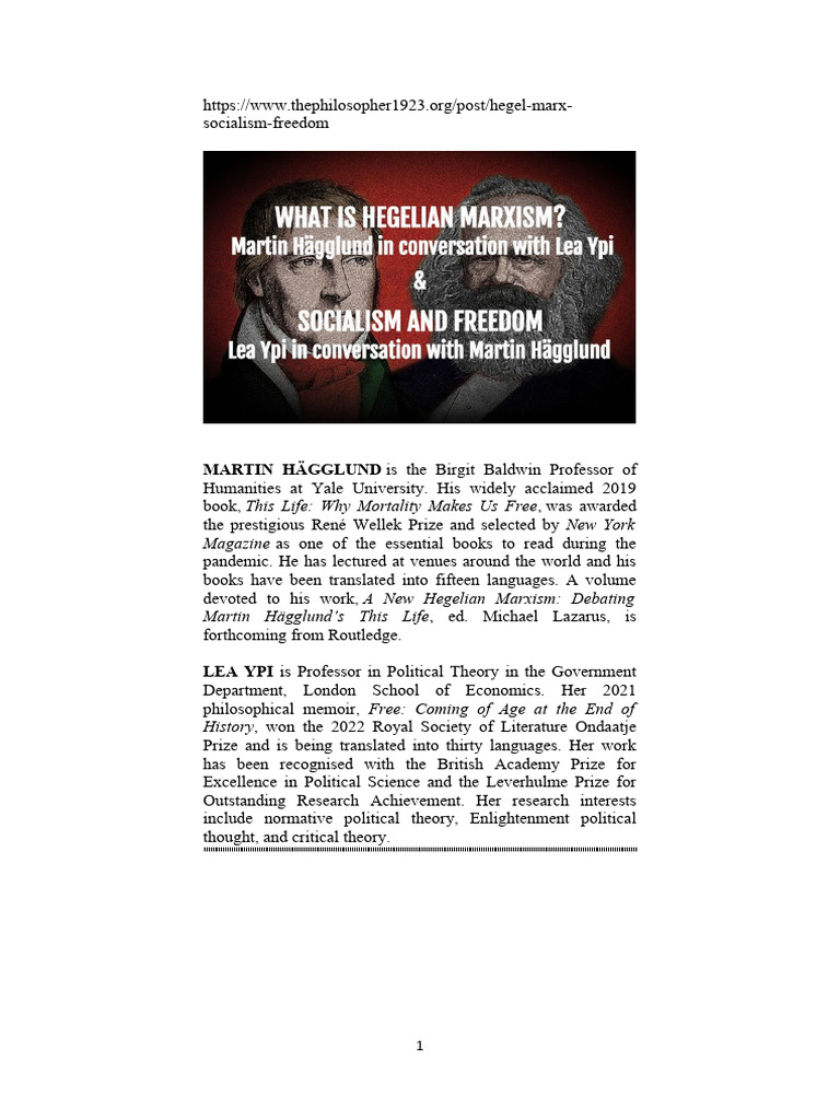 Hegelian Marxism & Freedom | PDF | Capitalism | Georg Wilhelm Friedrich ...
