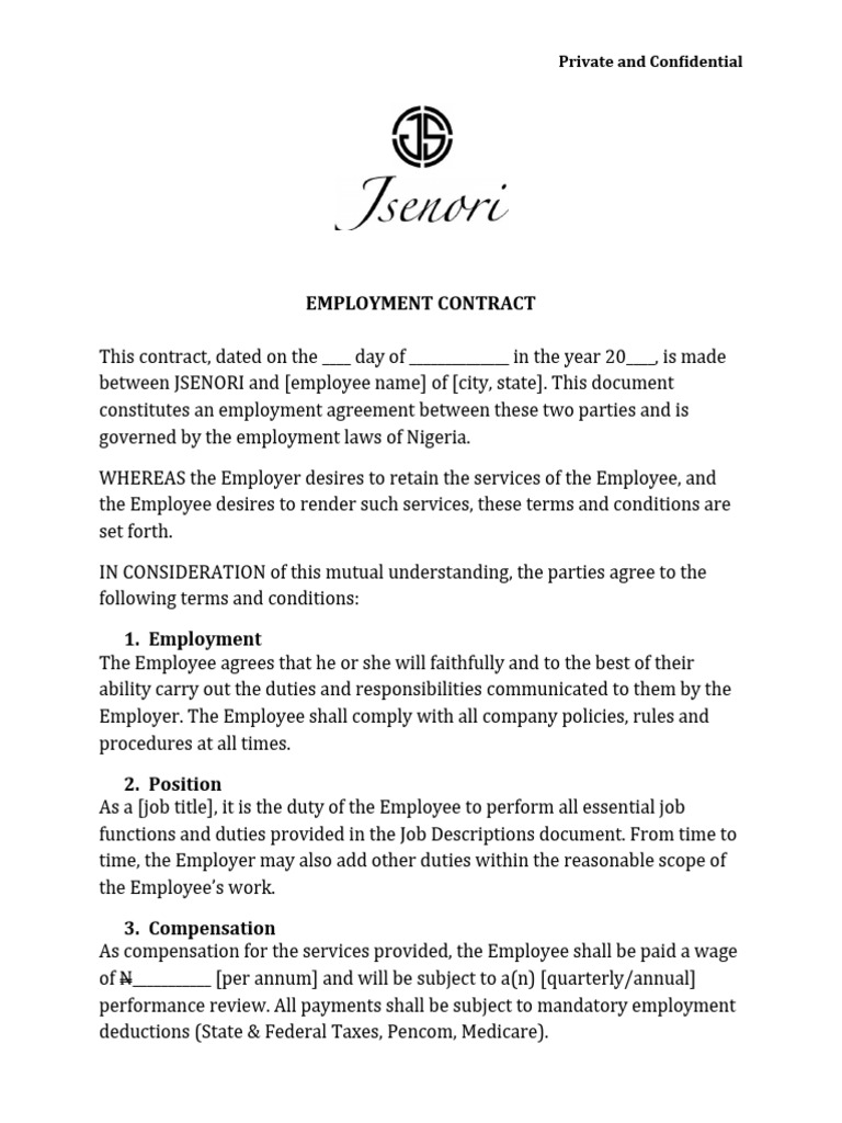 Employee Contract Aggrement Pdf Employment Justice