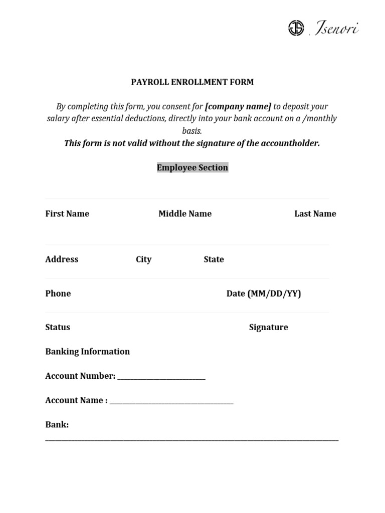 Payroll Enrollment Form | PDF