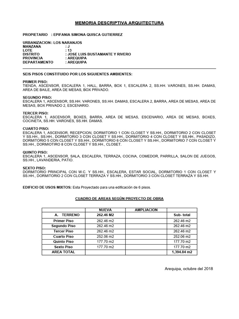 MEMORIA DESCRIPTIVA ARQUITECTURA | PDF | Habitación | Edificios y estructuras