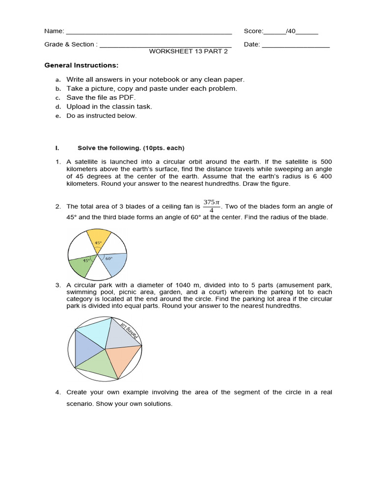 Worksheet 13 Part 2 Area of Sector & Segment | PDF