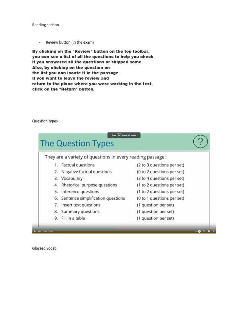 TOEFL Reading Question Types Explained | PDF | Question | Pronoun