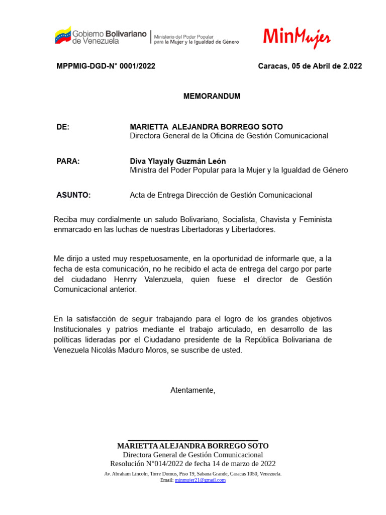 Modelo de Memorandum | PDF | Venezuela | Nicolás Maduro