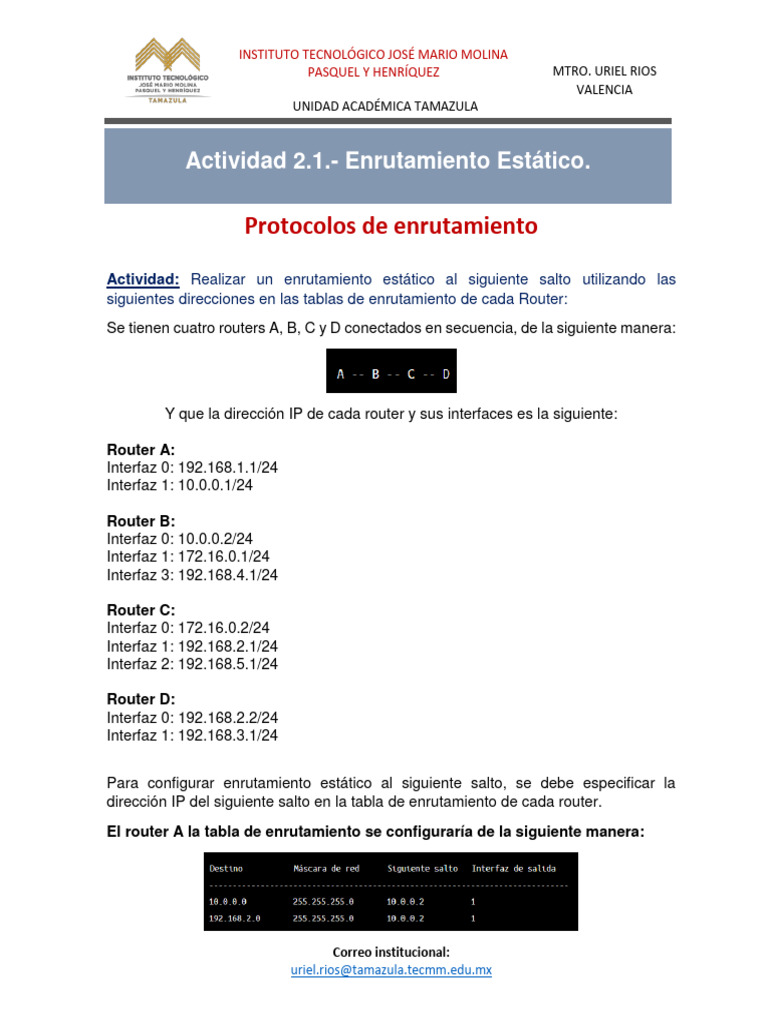 Actividad 2.1. - Enrutamiento Estatico | PDF | Enrutador (Computación) | Protocolos de internet