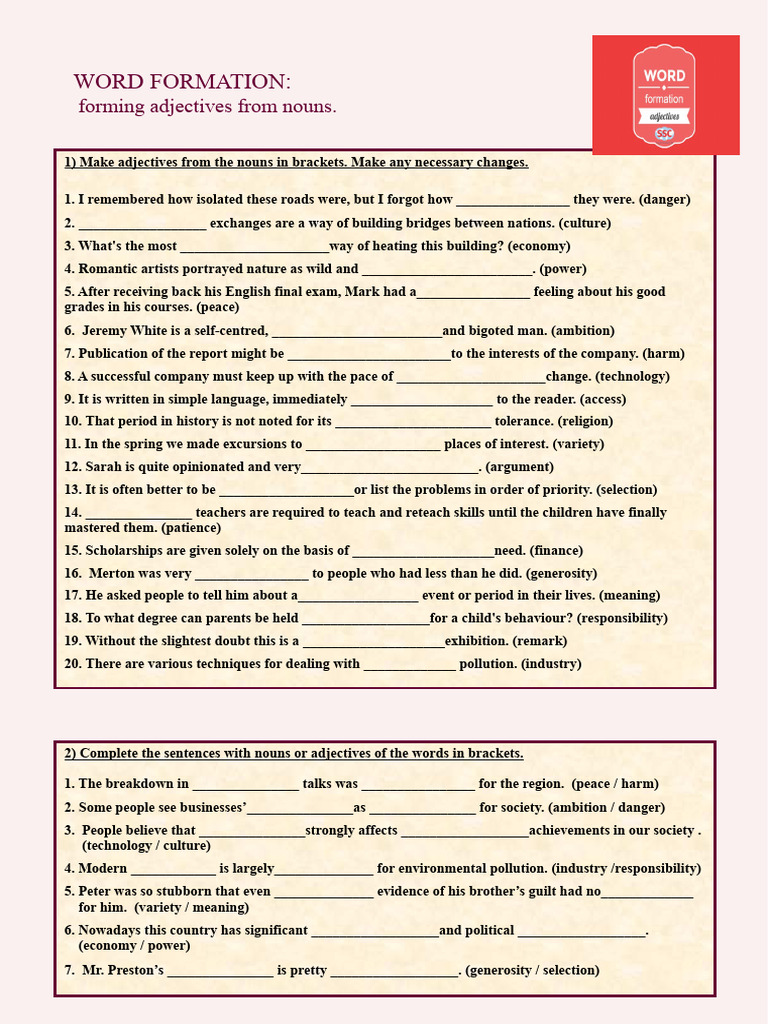 Forming Adjectives from Nouns Exercises | PDF | Adjective | Linguistics