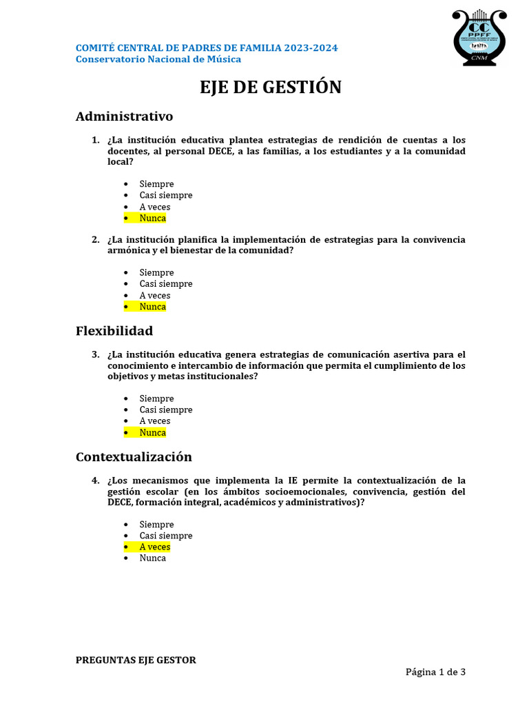 Preguntas Eje de Gestión | PDF | Enseñando | Institución