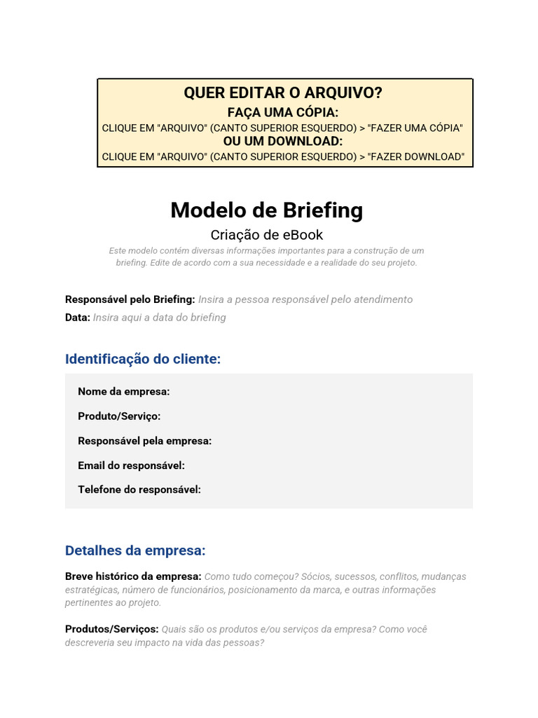 Modelo de Briefing - Criação de eBook | PDF | Segmentação de mercado ...