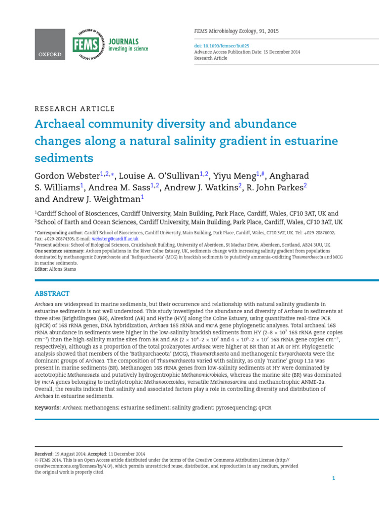Webster 2015 Archaeal Community Diversity and Abundance | PDF | Real Time Polymerase Chain ...
