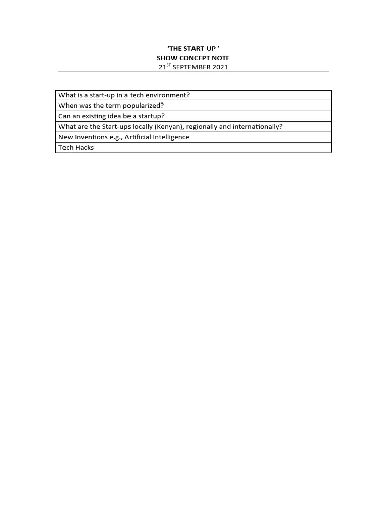 Start Up Concept Note V3 | PDF | Startup Company | Small Business ...